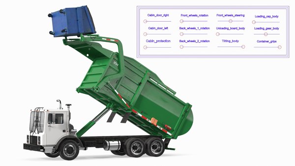 Trash Truck Generic with Dumpster Blue Rigged 3D model - TurboSquid 1879514