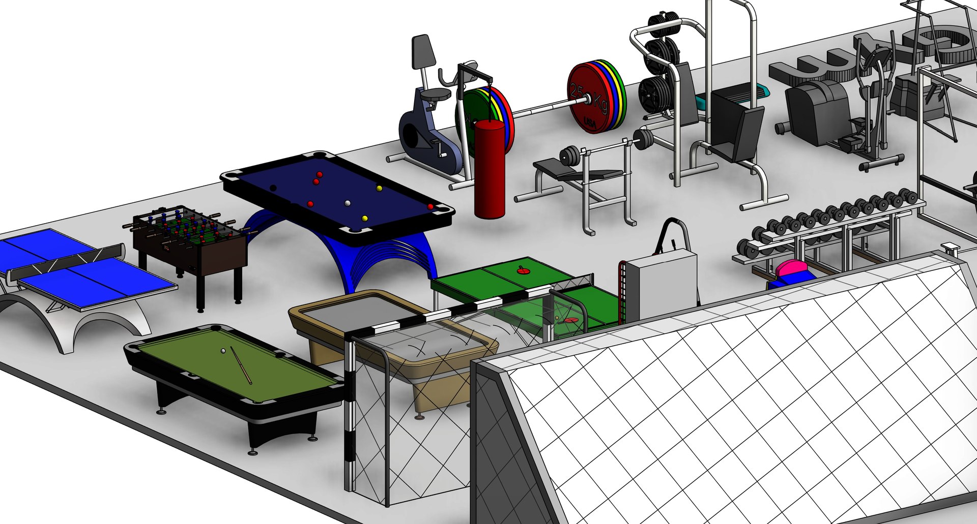 3D Sports Gym Soccer Billiard Revit Family Parameter Bundle ...