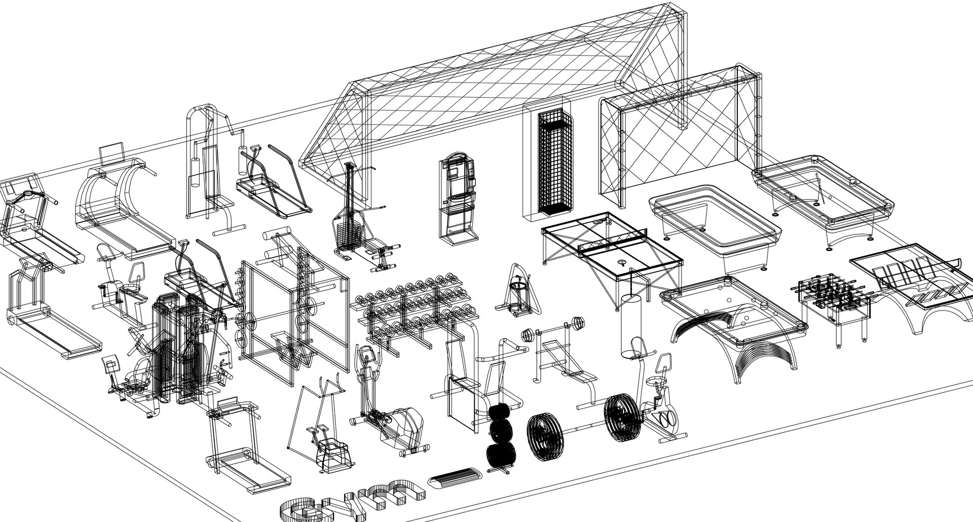 3D Sports Gym Soccer Billiard Revit Family Parameter Bundle ...