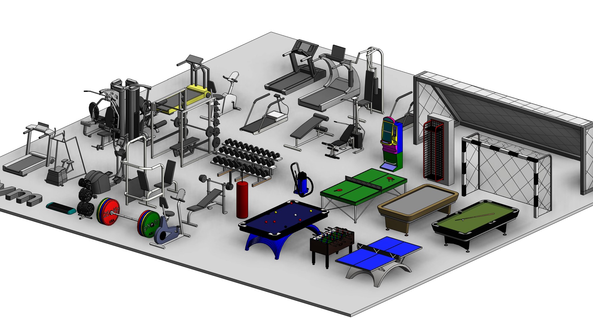 3D Sports Gym Soccer Billiard Revit Family Parameter Bundle ...