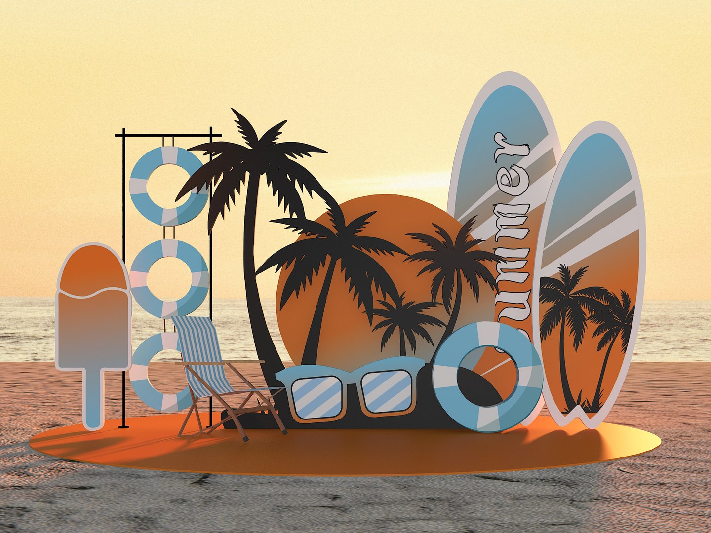 Beach Display Summer Beach Layout Check-in Point Photo Shoot Small ...