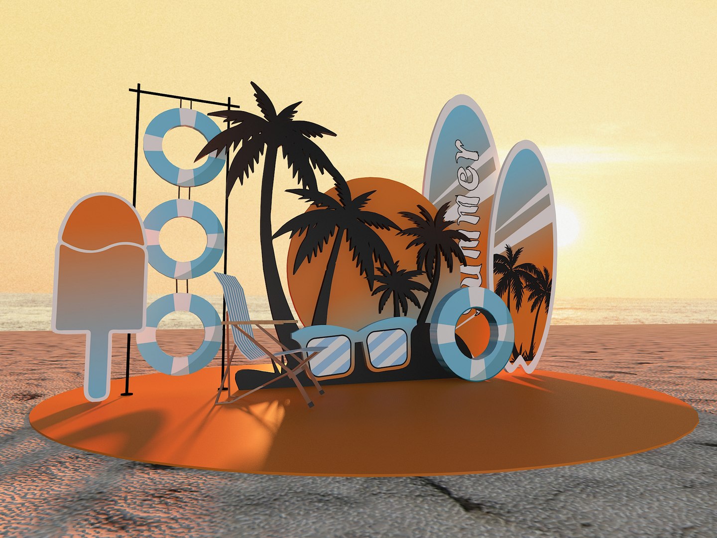 Beach Display Summer Beach Layout Check-in Point Photo Shoot Small ...