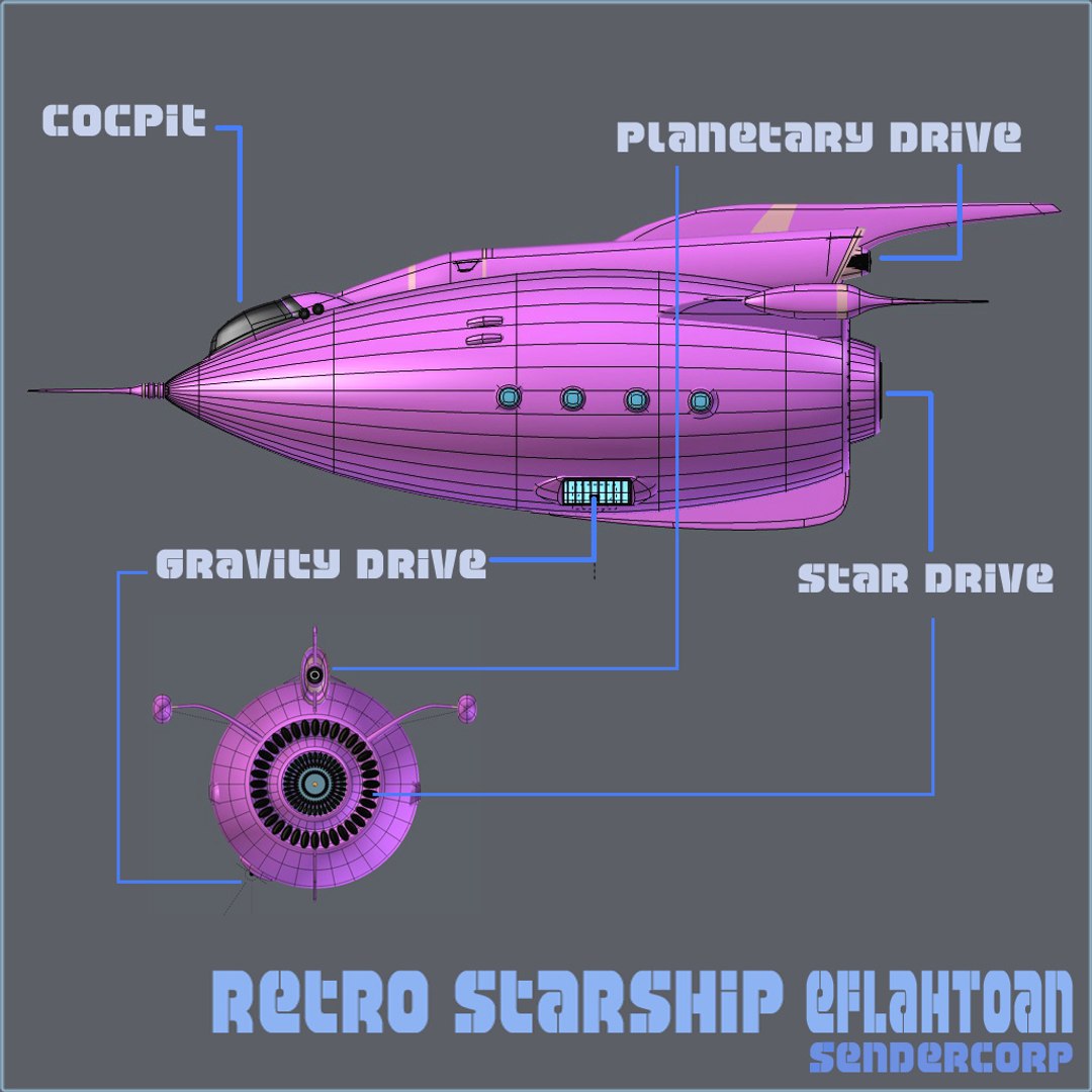 Retro Rocketship 3d Blend