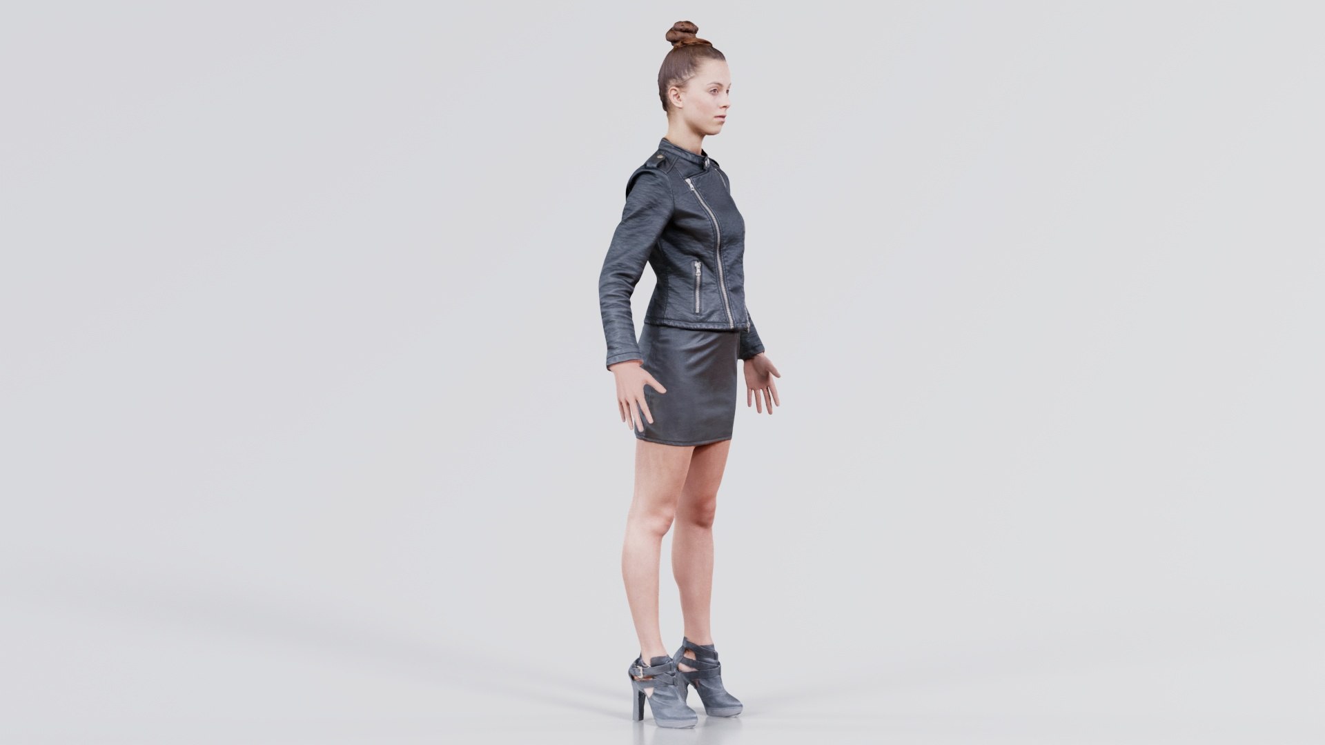 3D Standard Pose Woman In Leather Remastered Model - TurboSquid 2365276