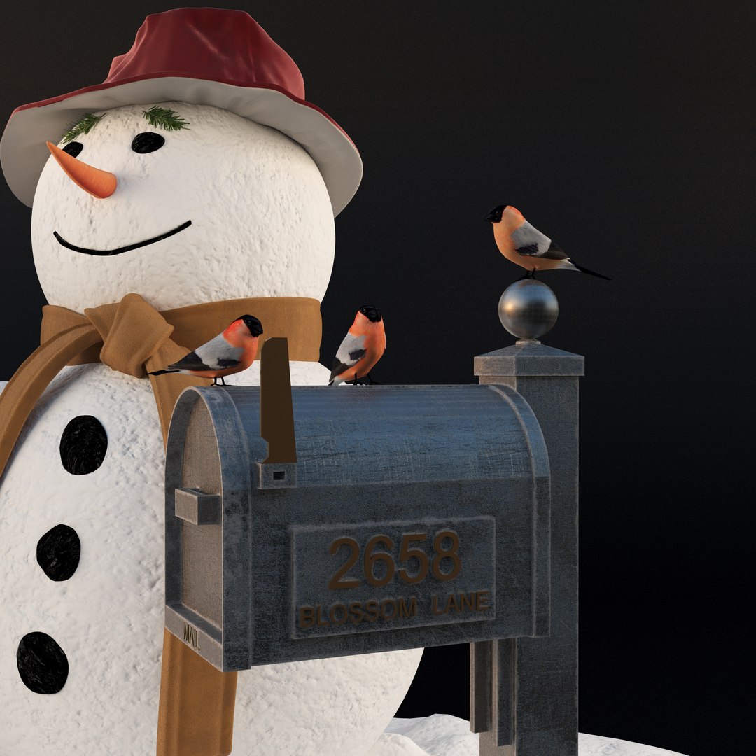 Snowmen With Bullfinches 3D - TurboSquid 1840805