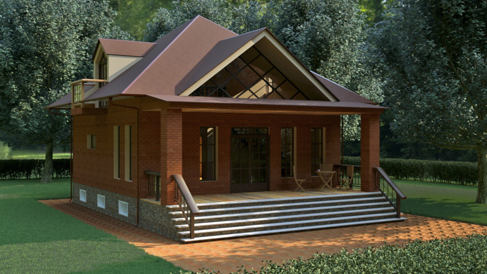 3D Country house with a terrace - TurboSquid 1719789