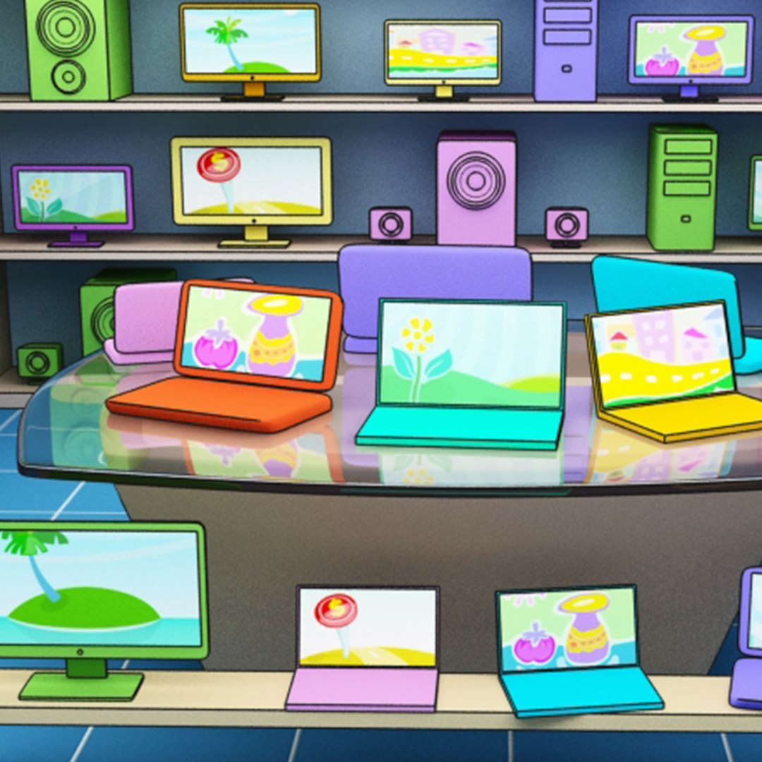 Cartoon Shop Computer 3D Model - TurboSquid 2136620