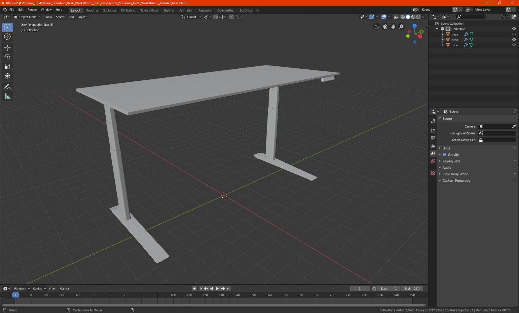 3D Yellow Standing Desk Workstation - TurboSquid 2029481