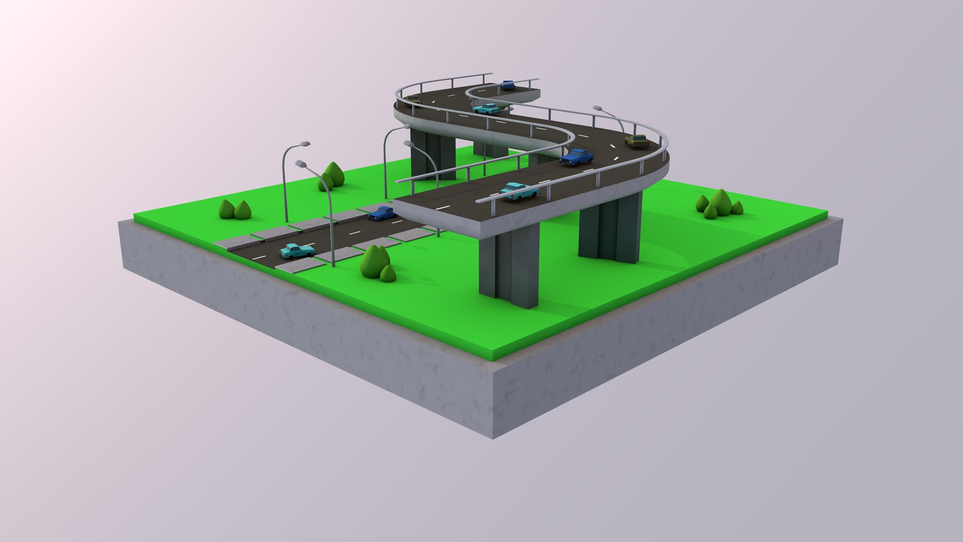Highway Road And Bridge With Cars Model - TurboSquid 1866980