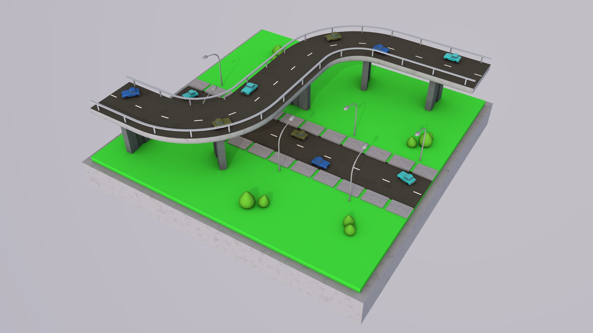 Highway Road And Bridge With Cars Model - TurboSquid 1866980
