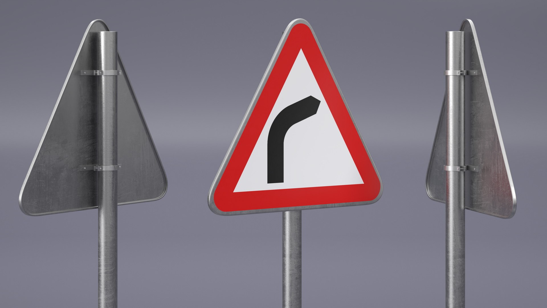 Bend To Right Road Sign Model - TurboSquid 2211834