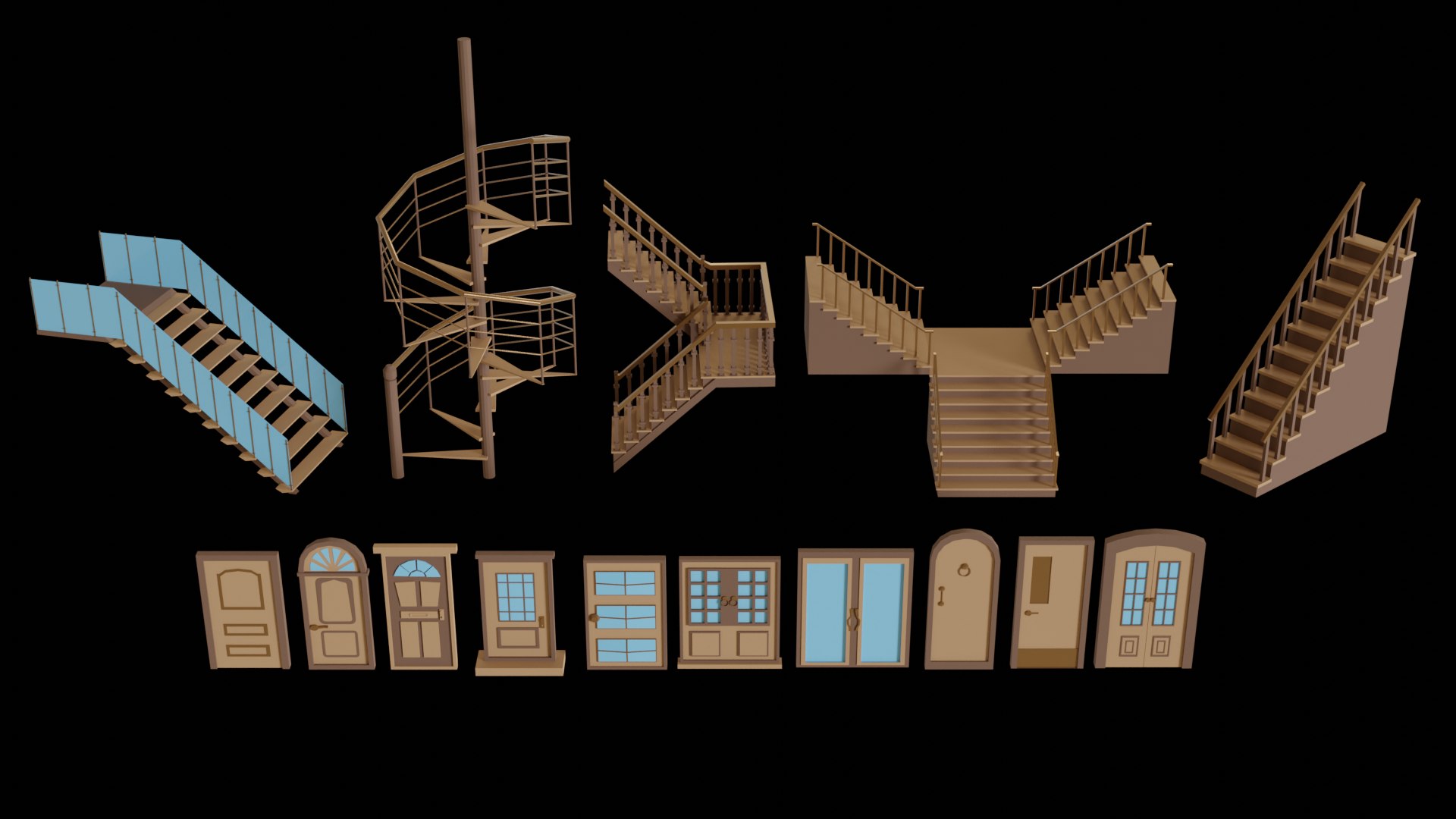 Low Poly Stairs And Doors 3D - TurboSquid 2103366