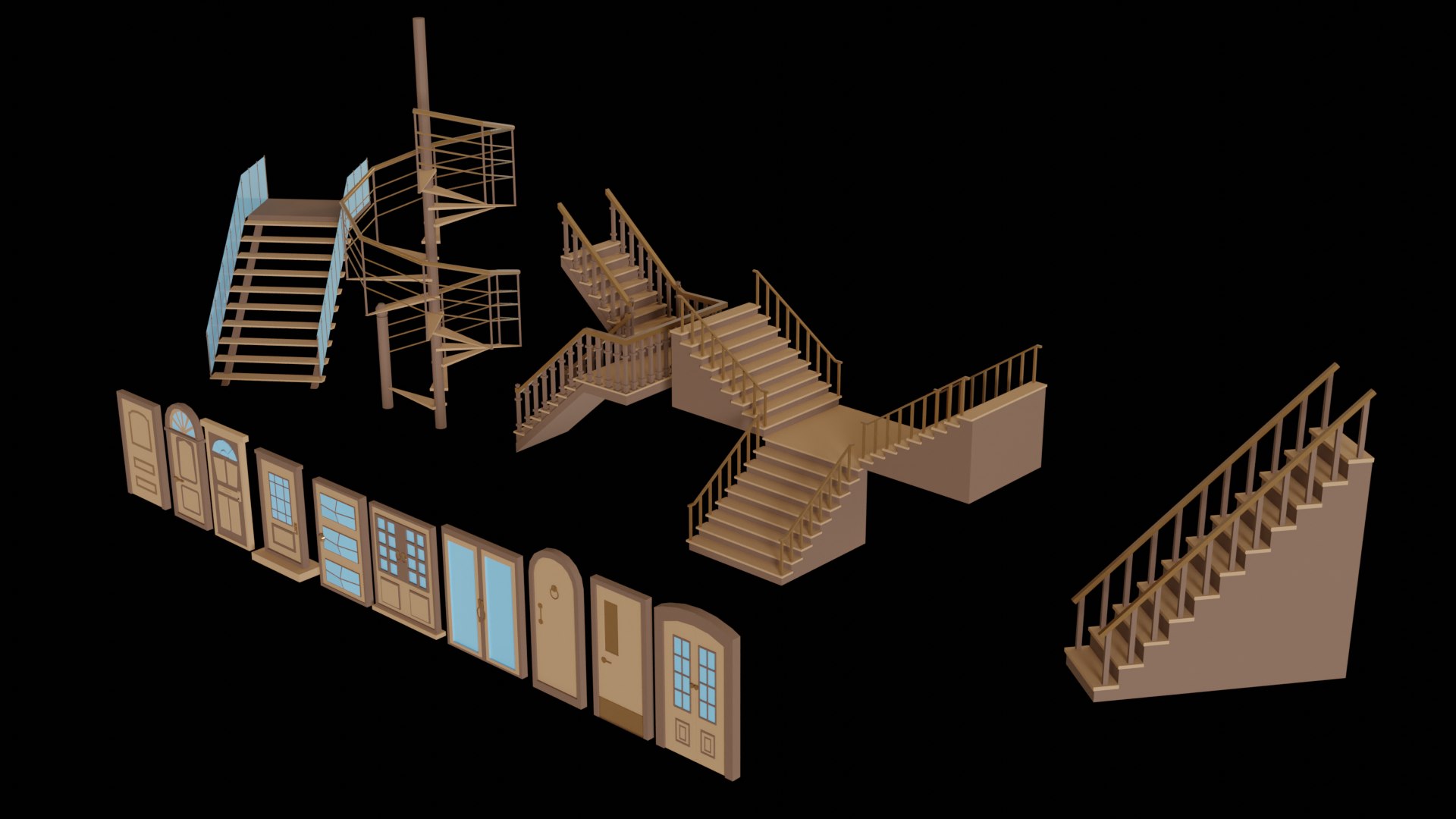 Low Poly Stairs And Doors 3D - TurboSquid 2103366
