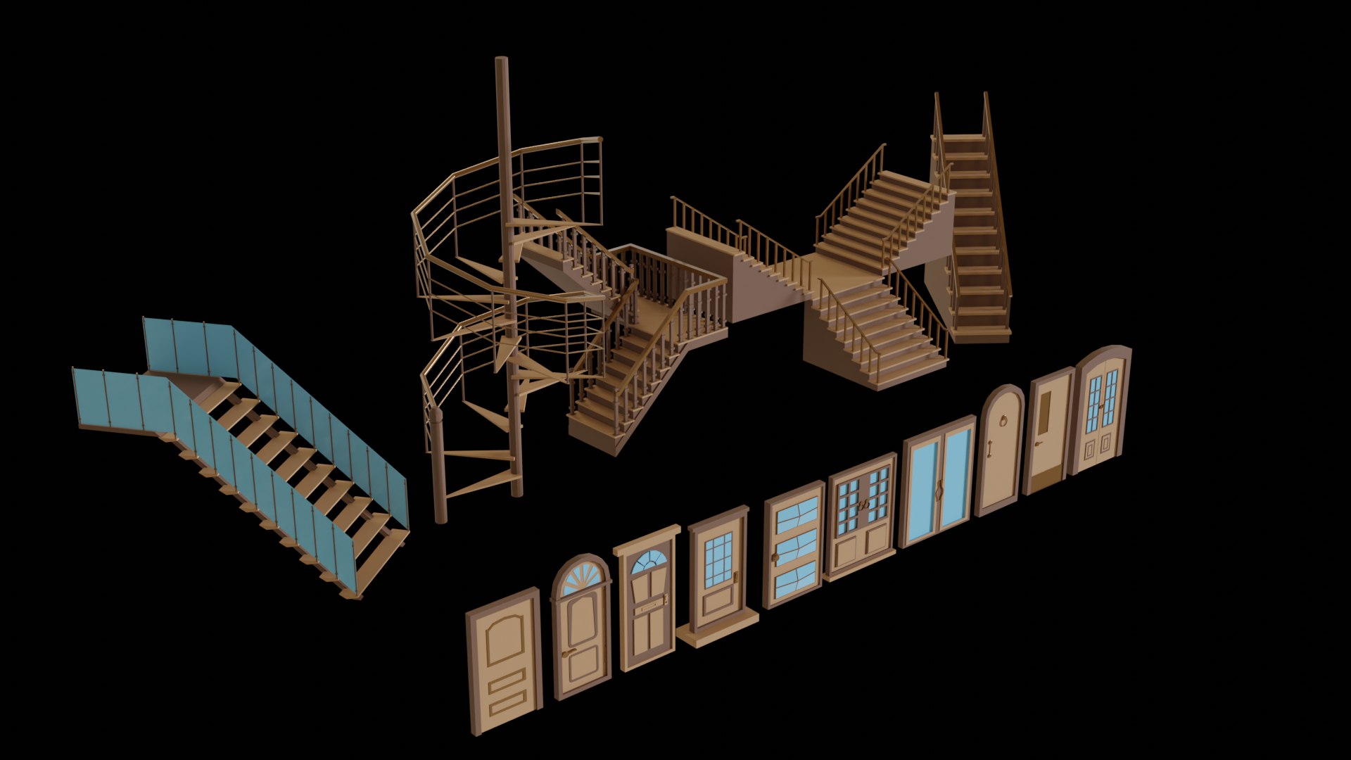 Low Poly Stairs And Doors 3D - TurboSquid 2103366