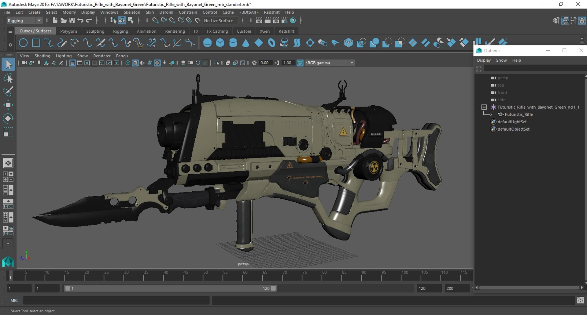 3D Futuristic Rifle With Bayonet Green - TurboSquid 2210658