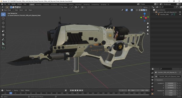 modelo 3d Rifle futurista con bayoneta verde - TurboSquid 2210658