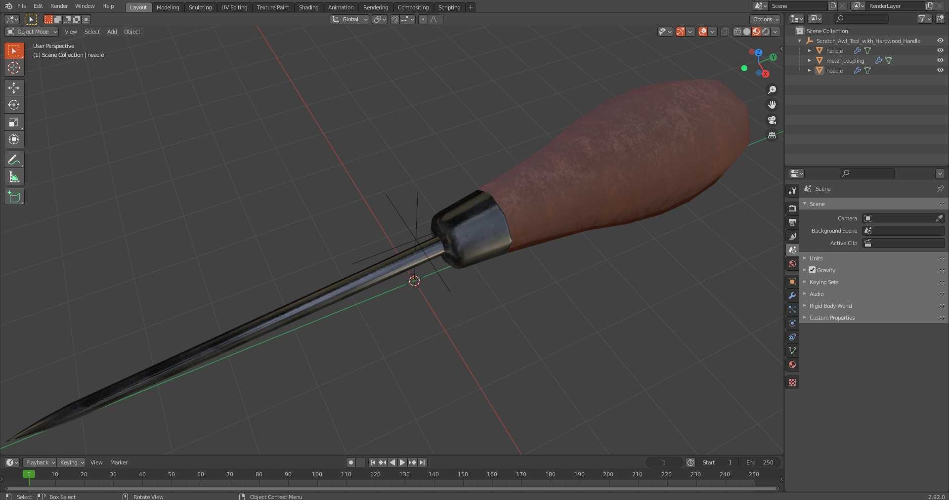 3D Scratch Awl Tool With Hardwood Handle Model - TurboSquid 2161320