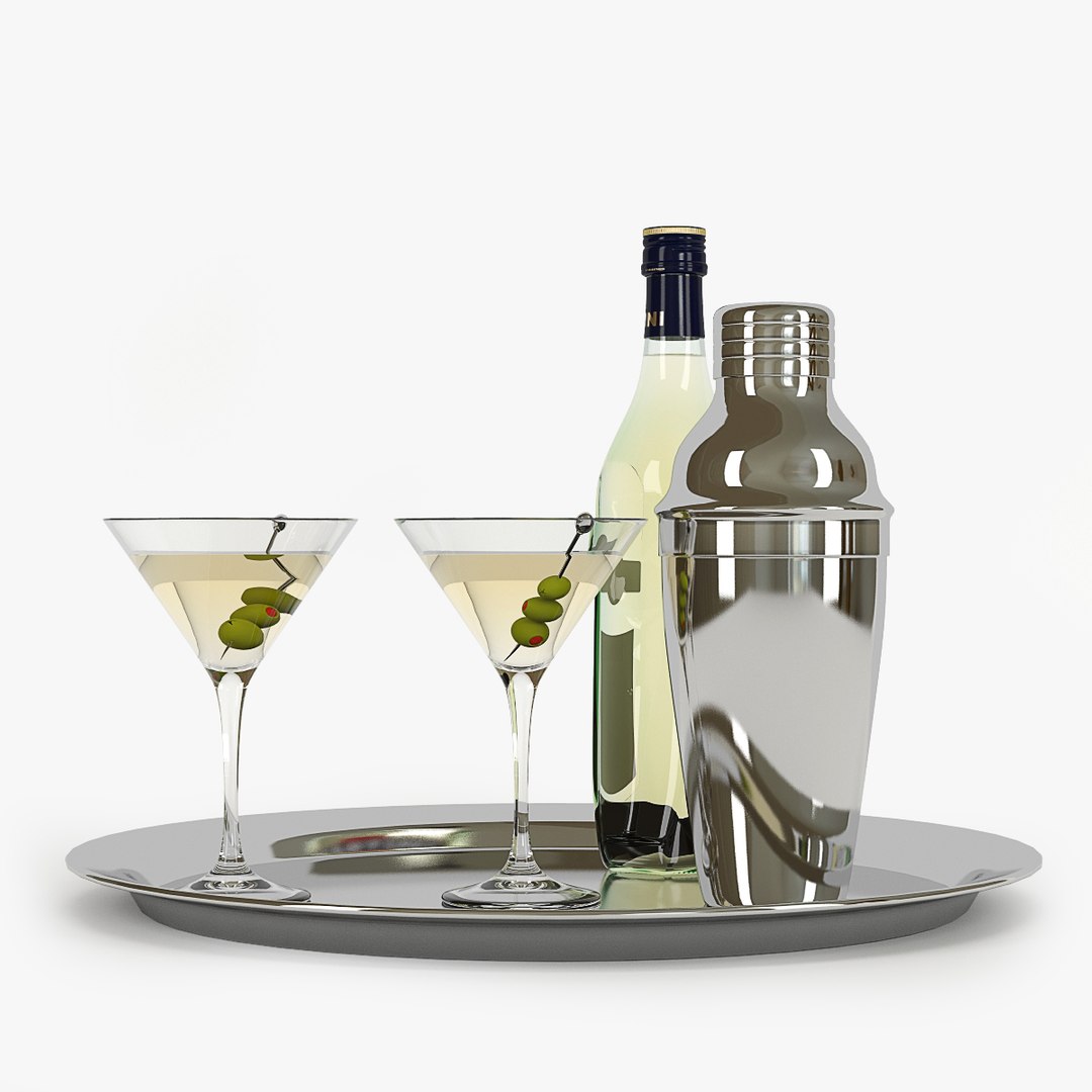 3d Martini Bottle Shaker Glasses Model