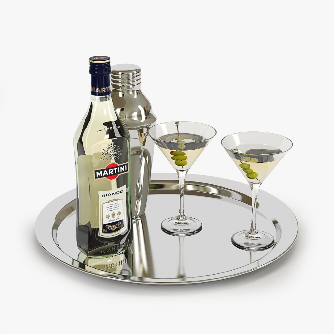 3d Martini Bottle Shaker Glasses Model