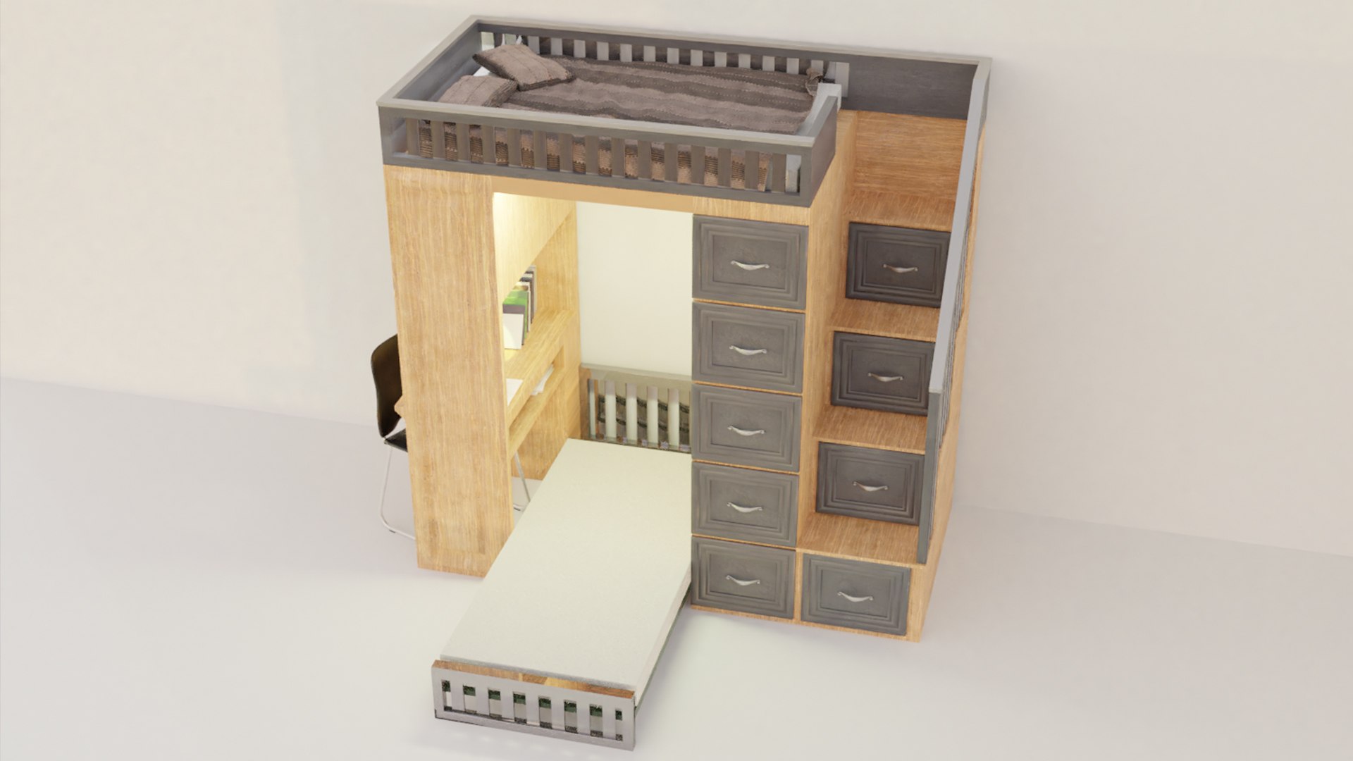 Production Ready Two Story Bed With Desk model - TurboSquid 2026598
