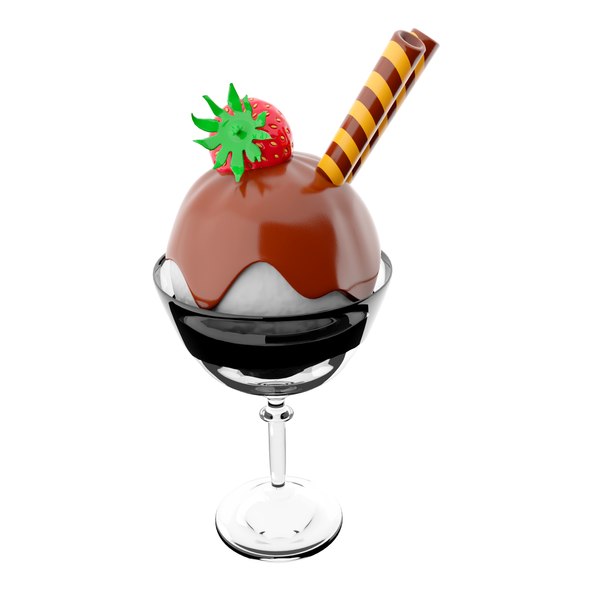 modelo 3d ice cream scoop with chocolate topping and strawberries with ...
