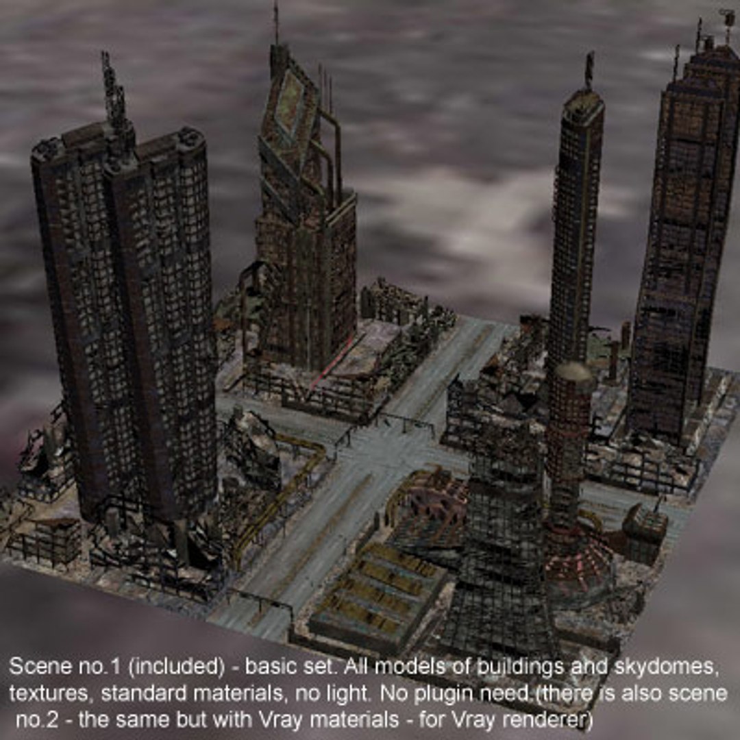 ruined destroyed city 3d model