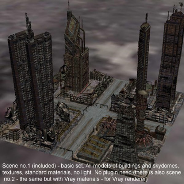 ruined destroyed city 3d model