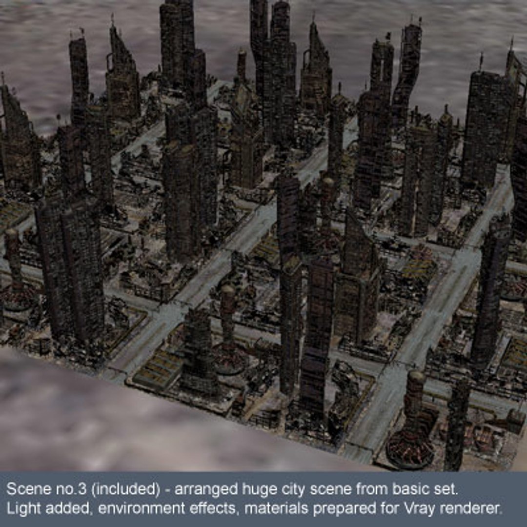 ruined destroyed city 3d model