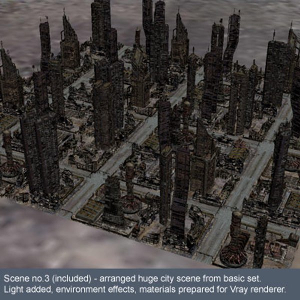 ruined destroyed city 3d model