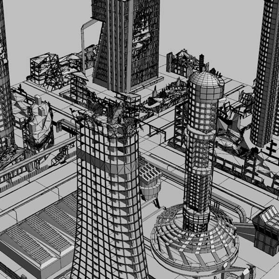 ruined destroyed city 3d model