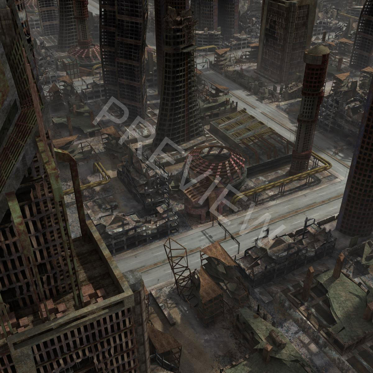 ruined destroyed city 3d model