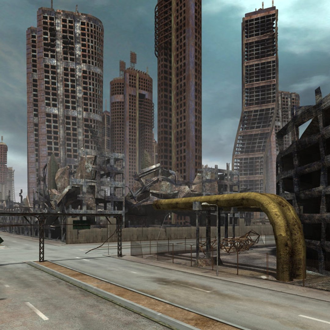 ruined destroyed city 3d model