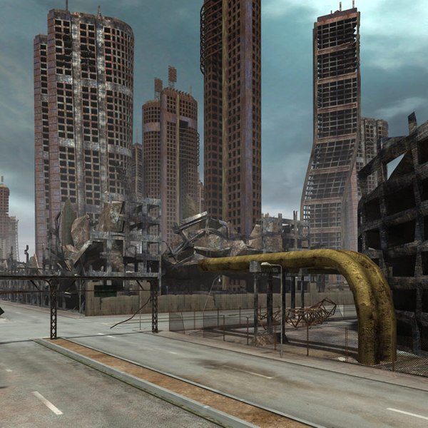ruined destroyed city 3d model