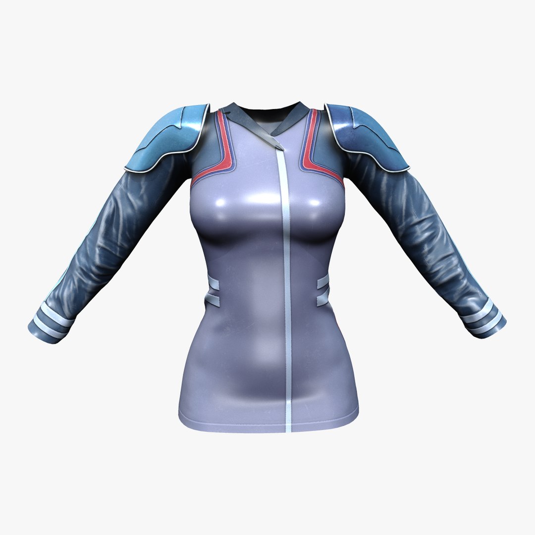 3D Futuristic Space Secretary Uniform With Shoulder Pads model ...