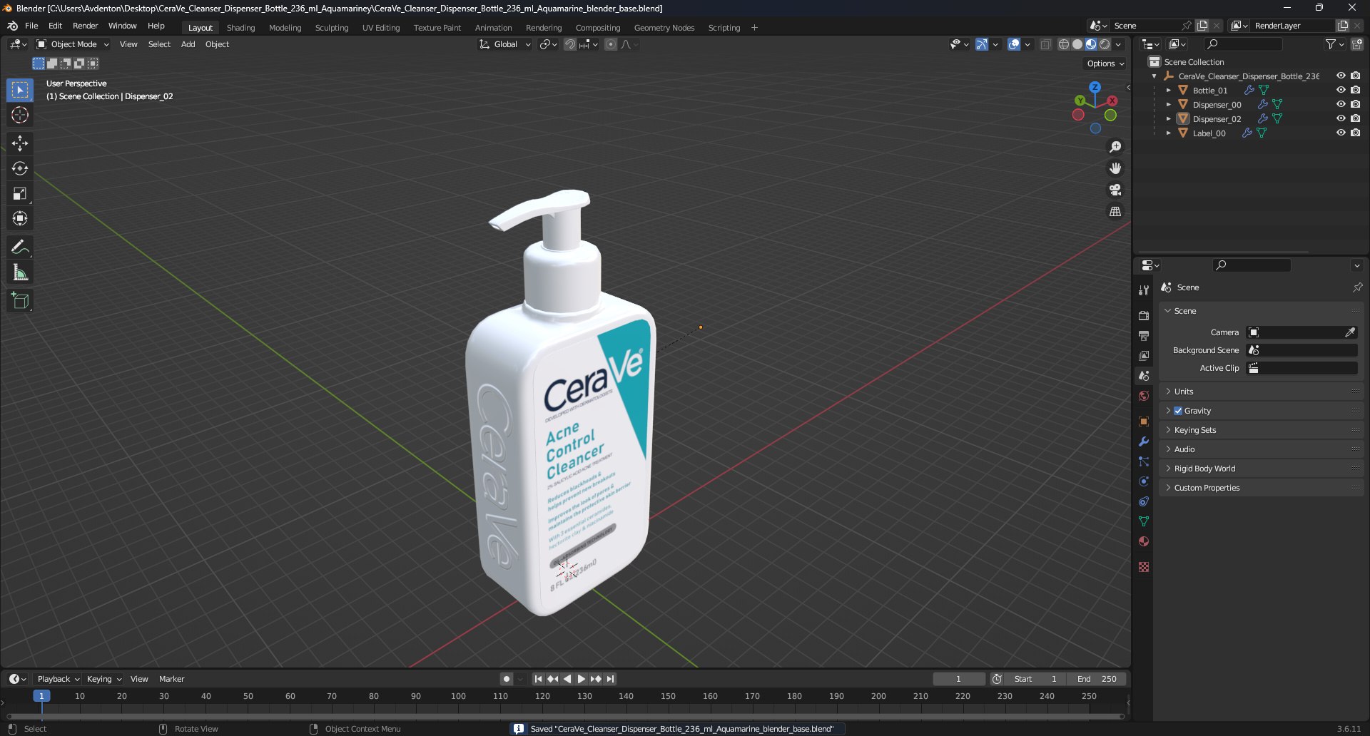 3D Model CeraVe Cleanser Dispenser Bottle 236 Ml Aquamarine ...