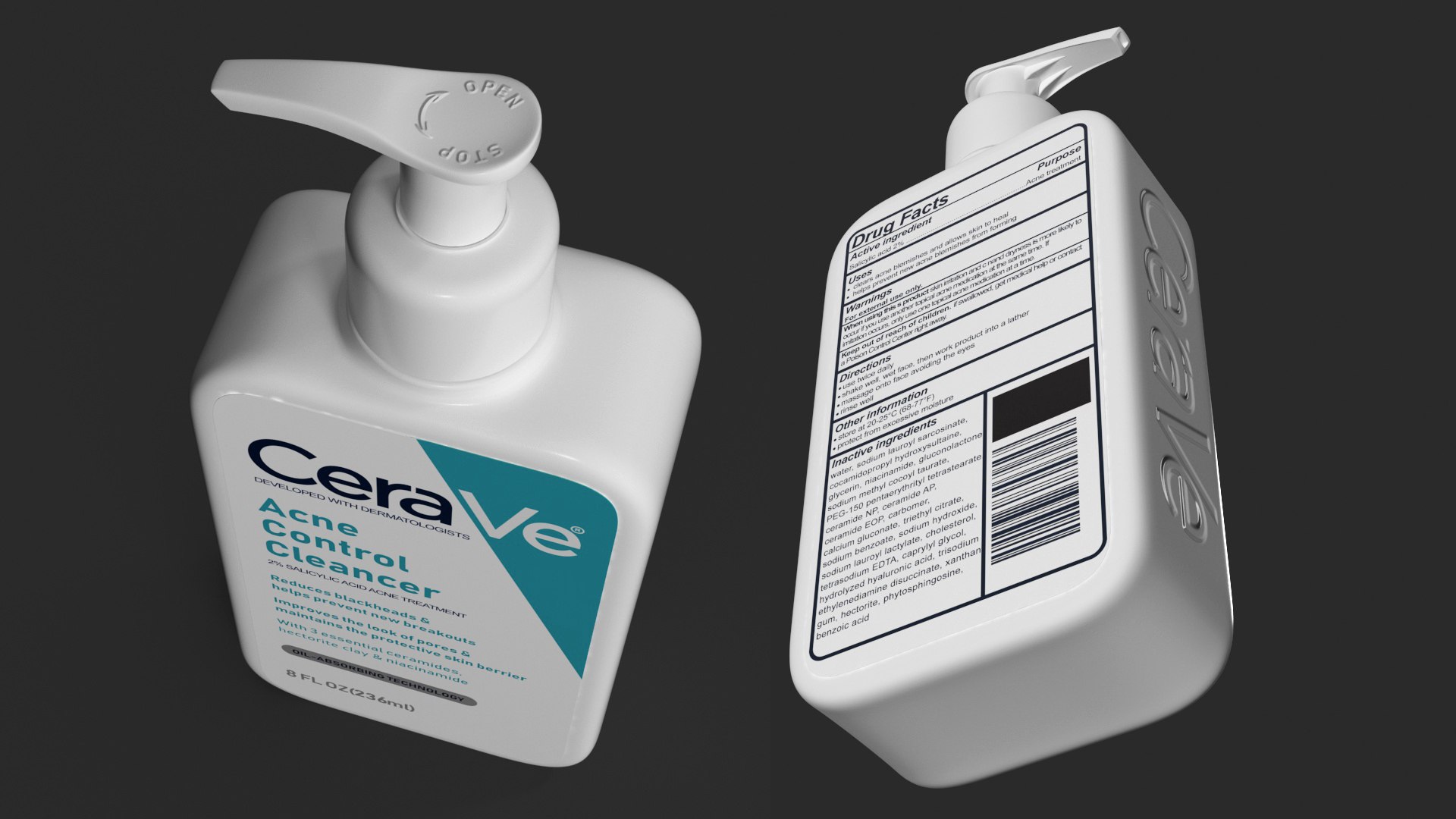 3D Model CeraVe Cleanser Dispenser Bottle 236 Ml Aquamarine ...
