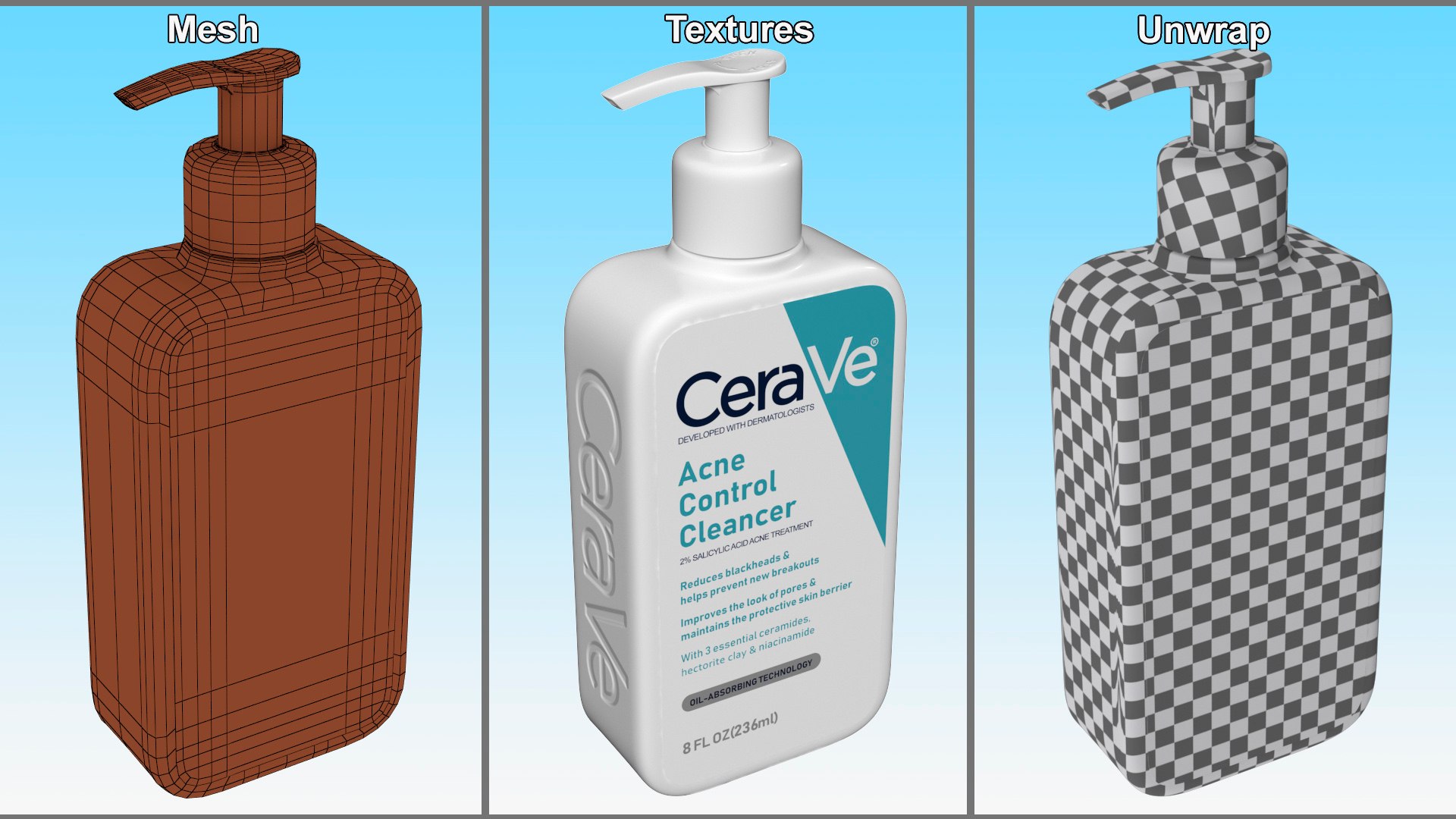 3D Model CeraVe Cleanser Dispenser Bottle 236 Ml Aquamarine ...