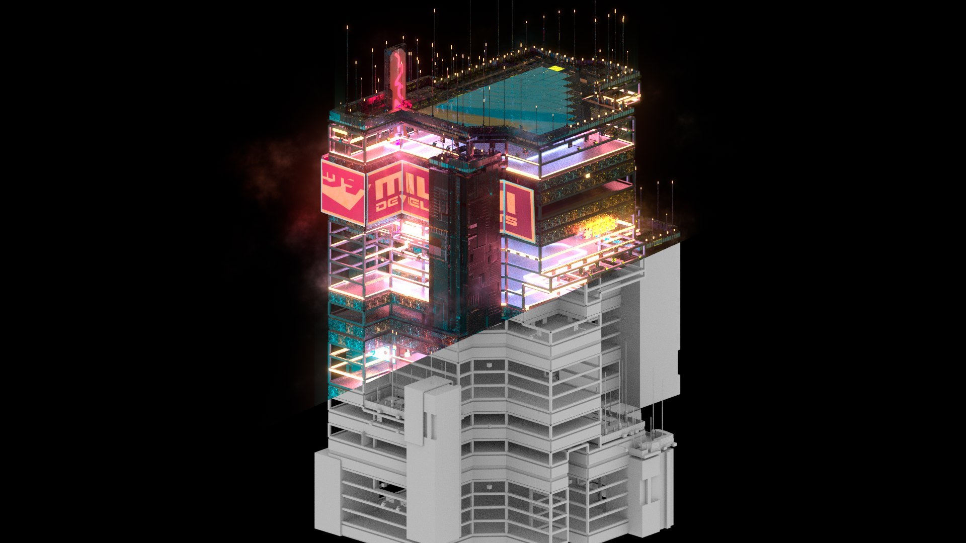 3D Sci-Fi Futuristic Cyberpunk Sci Fi City Building Skyscraper 53 ...