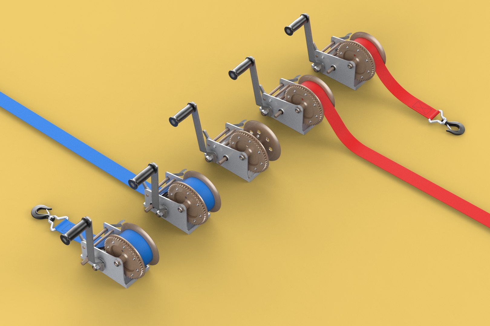 3D WINCHES HAND CRANK WINCH HOIST BELT WEBBING STRAP HOOK CRANE TON ...