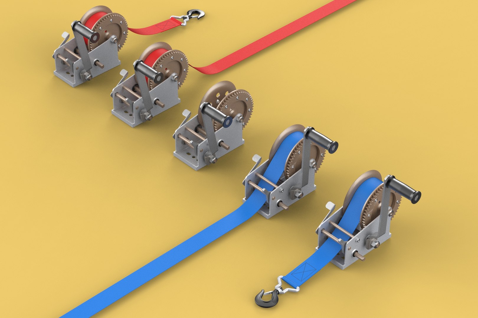 3D WINCHES HAND CRANK WINCH HOIST BELT WEBBING STRAP HOOK CRANE TON ...