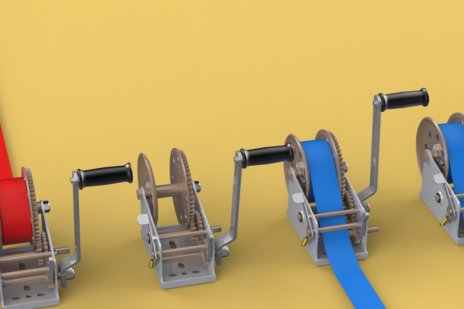 3D WINCHES HAND CRANK WINCH HOIST BELT WEBBING STRAP HOOK CRANE TON ...