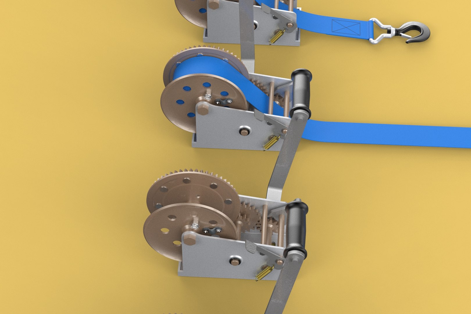 3D WINCHES HAND CRANK WINCH HOIST BELT WEBBING STRAP HOOK CRANE TON ...