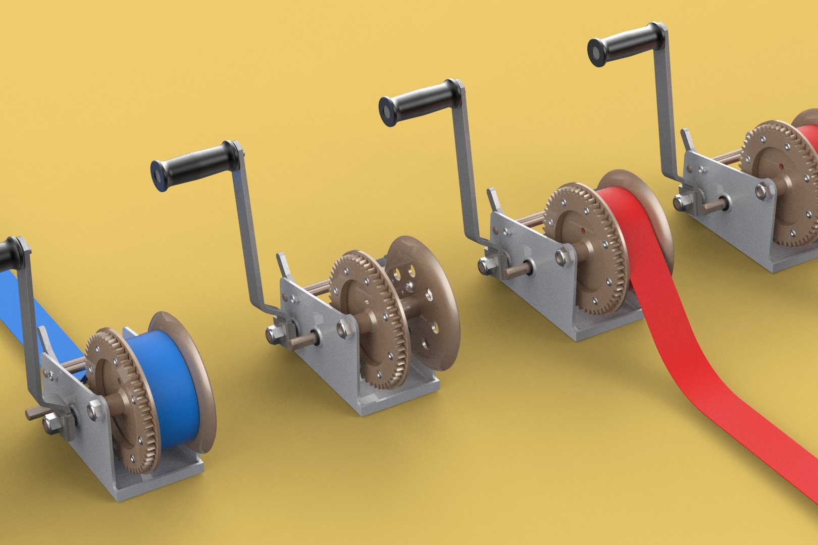 3D WINCHES HAND CRANK WINCH HOIST BELT WEBBING STRAP HOOK CRANE TON ...