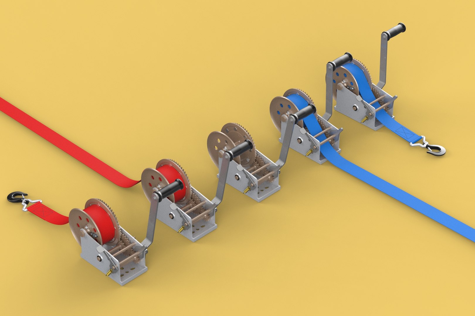 3D WINCHES HAND CRANK WINCH HOIST BELT WEBBING STRAP HOOK CRANE TON ...