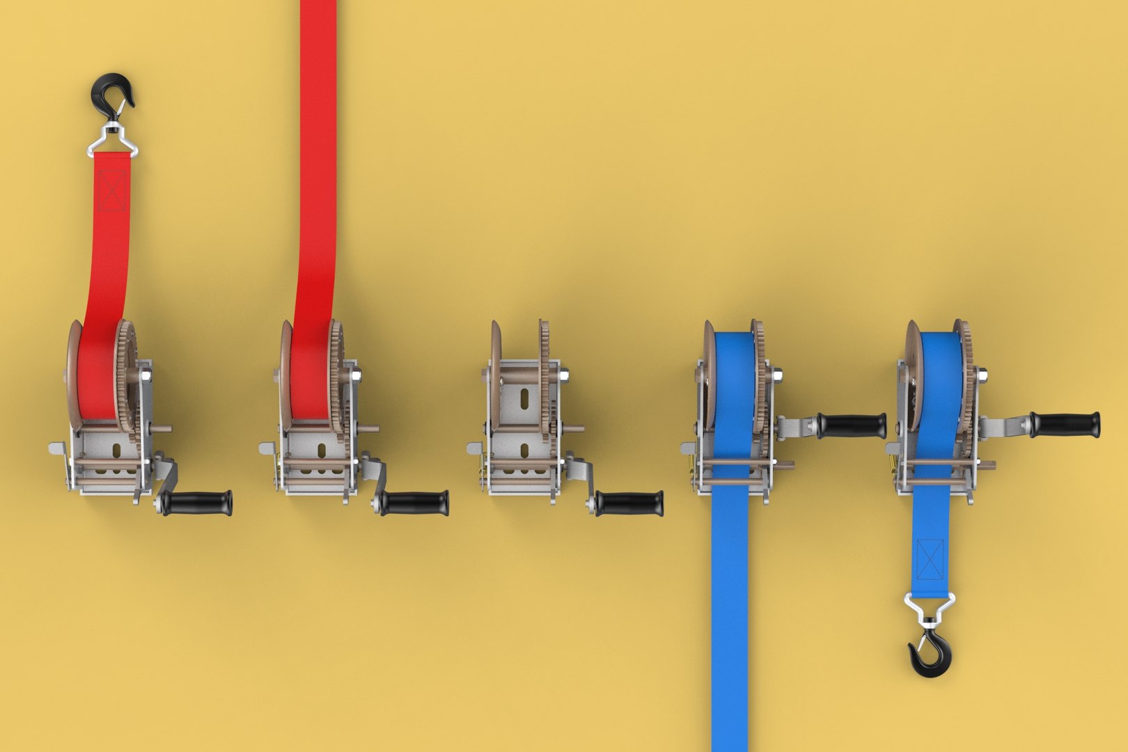 3D WINCHES HAND CRANK WINCH HOIST BELT WEBBING STRAP HOOK CRANE TON ...