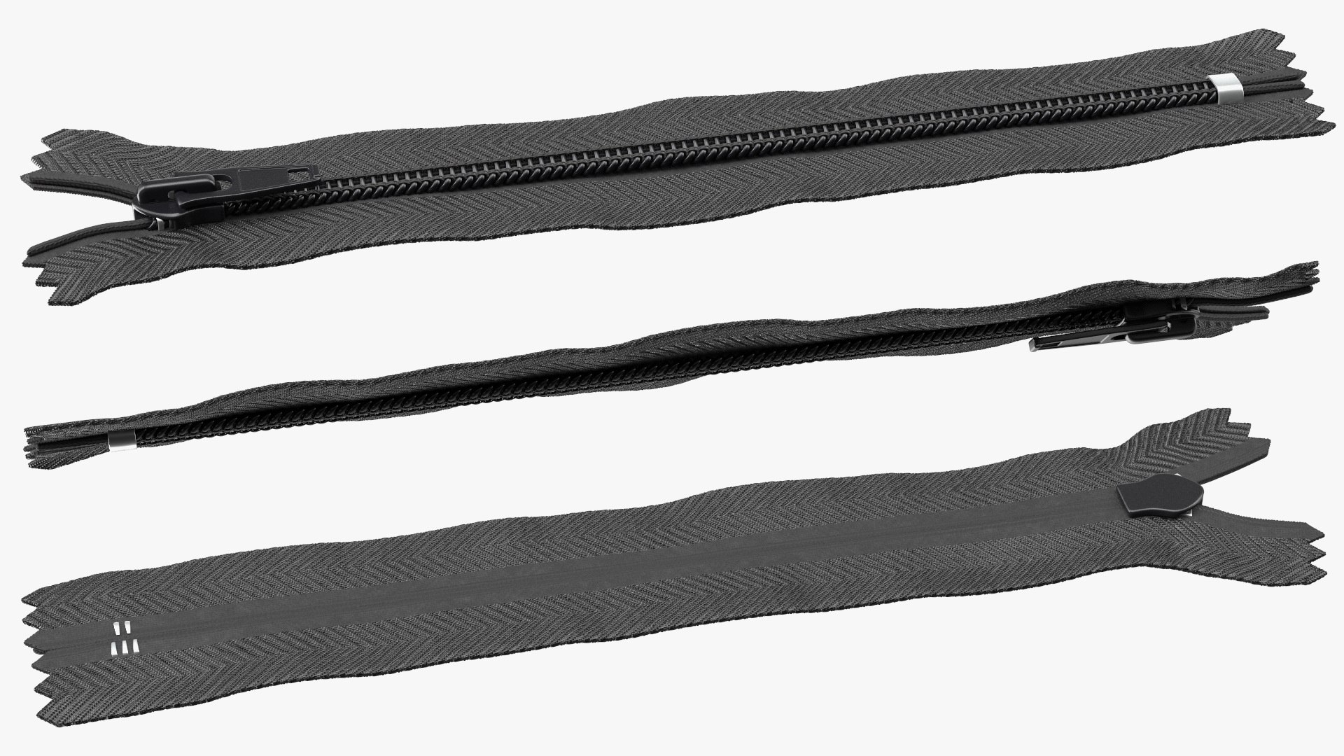 3D Closed End One Side Nylon Coil Zipper Black model - TurboSquid 1808627