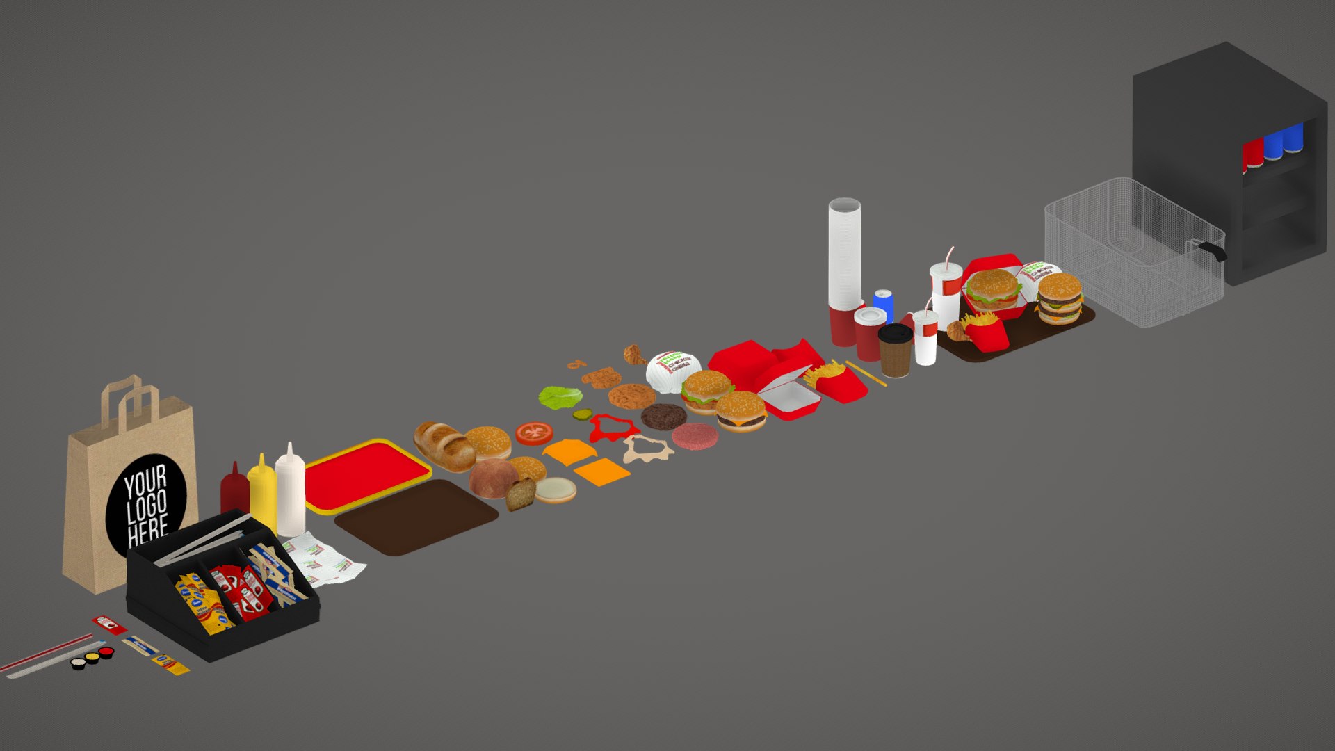 3D Modular Hamburger Fastfood Package 3D - TurboSquid 1949351