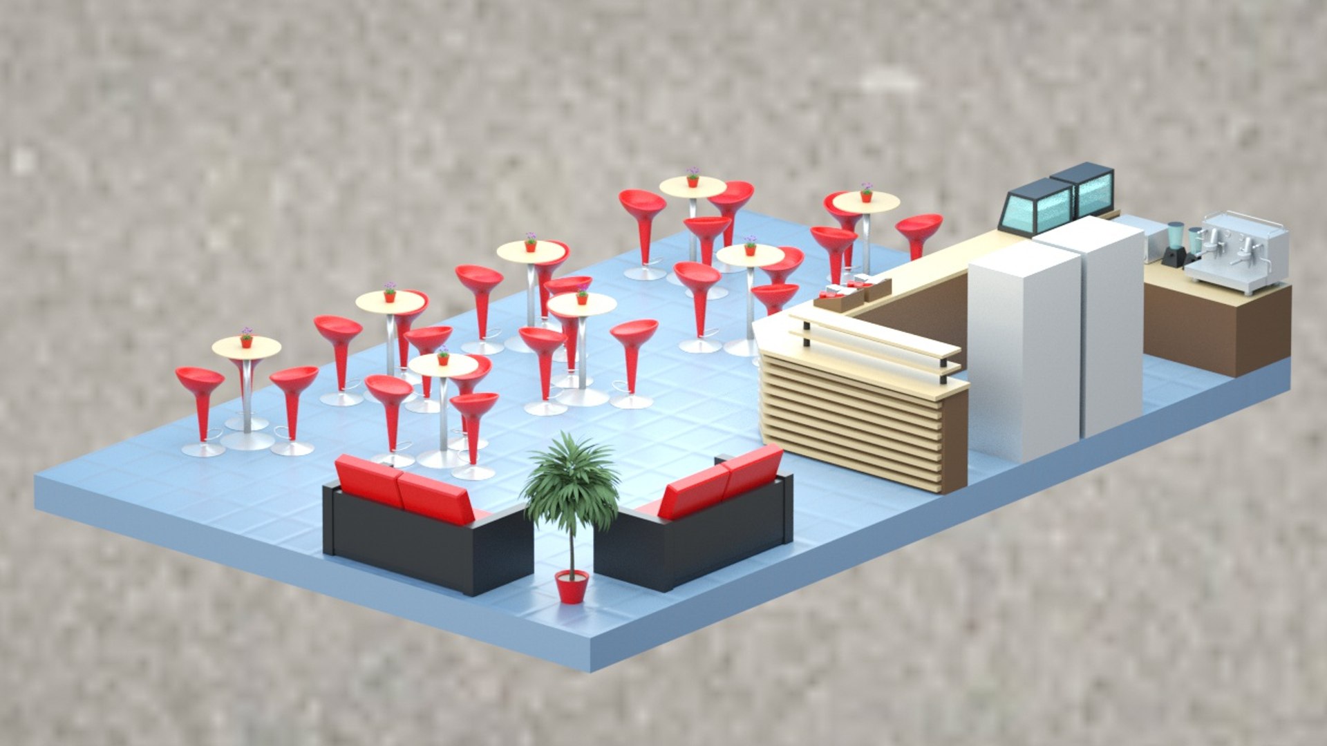 Low-poly Isometric Cafe Zone 3D Model - TurboSquid 1608029