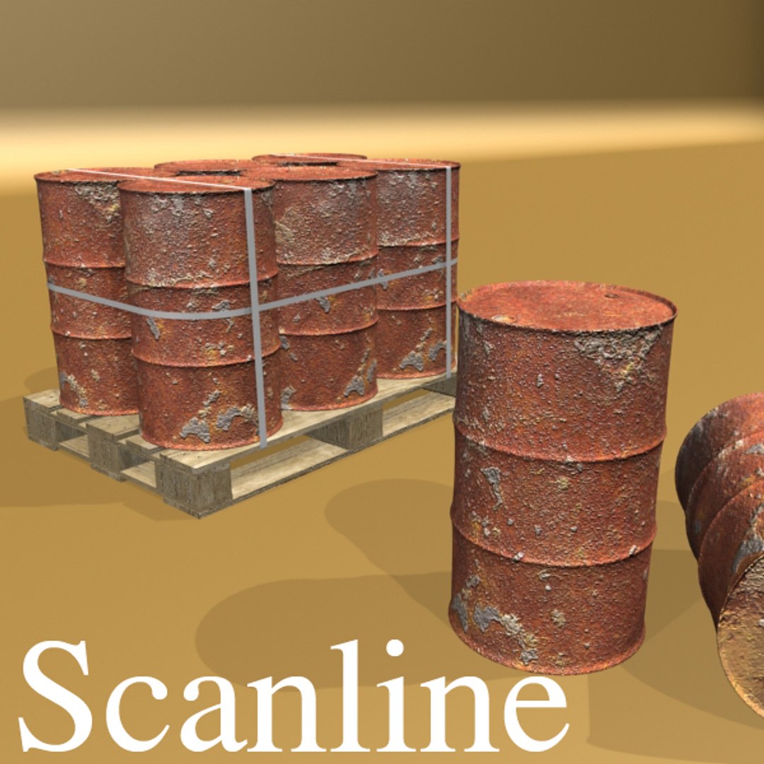 3d Rusty Barrel Pallet Resolution Model