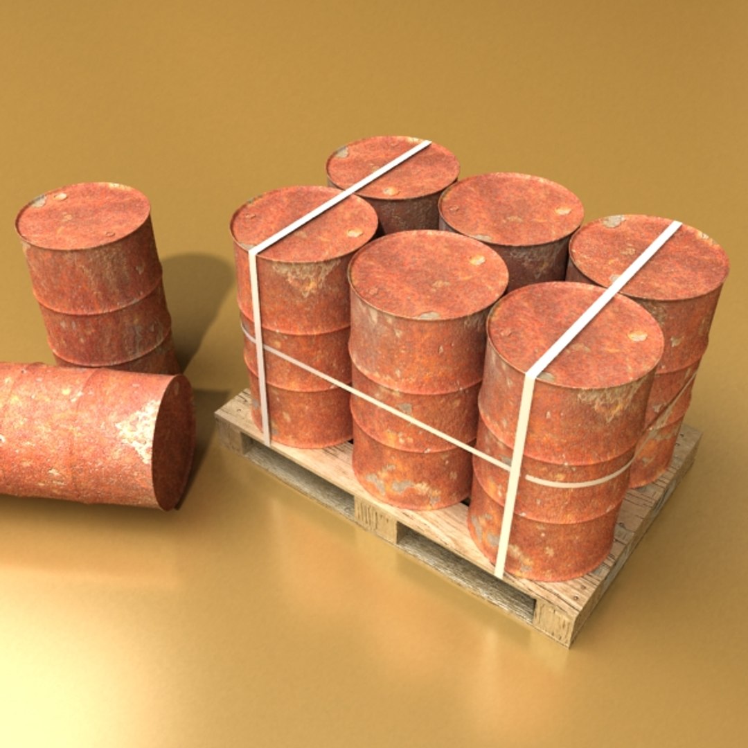 3d Rusty Barrel Pallet Resolution Model